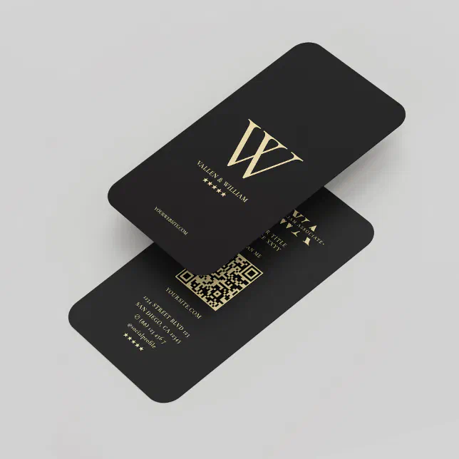 Modern Monogram V W Elegant Logo Black Gold Business Card | Zazzle