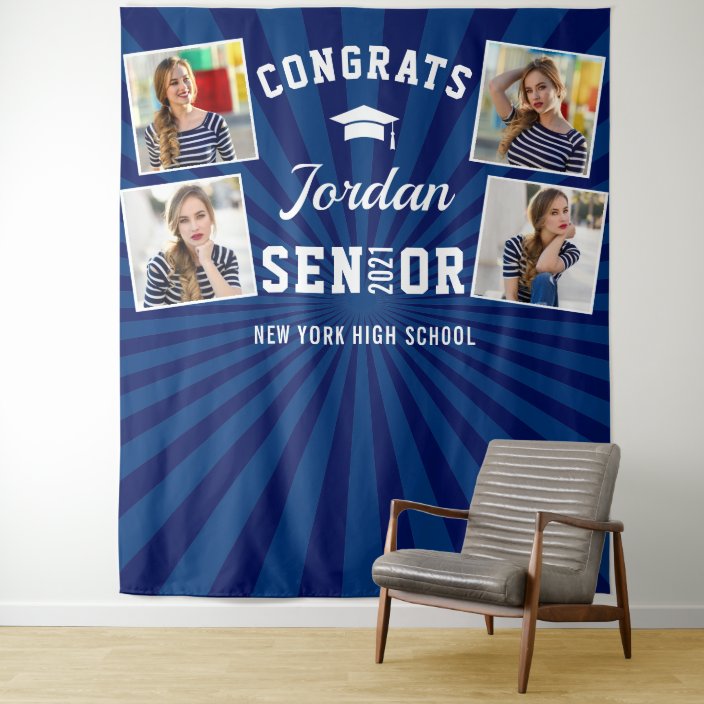 Modern Navy Blue Graduation 4 Photo Booth Backdrop Tapestry | Zazzle.co.uk