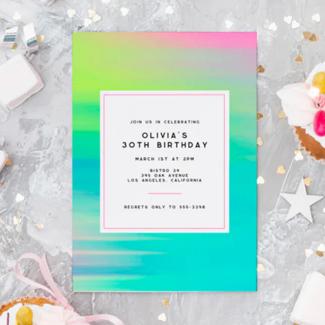 Modern Neon Bright Colourful Birthday Party Invitation | Zazzle