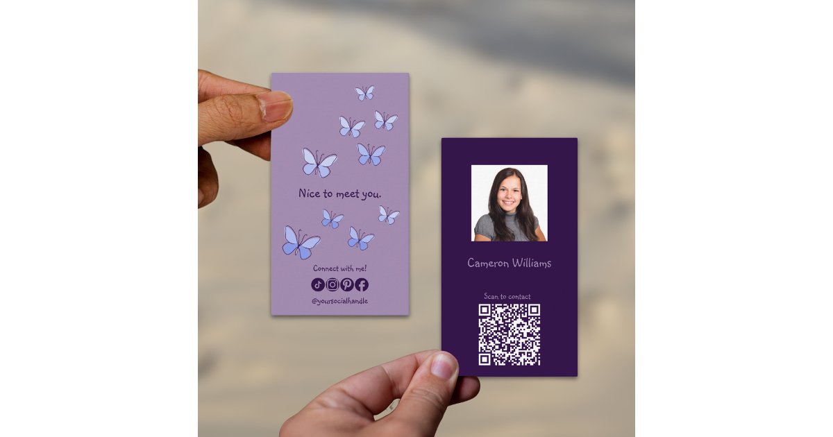 Modern Nice To Meet You Purple QR Code Social Business Card | Zazzle