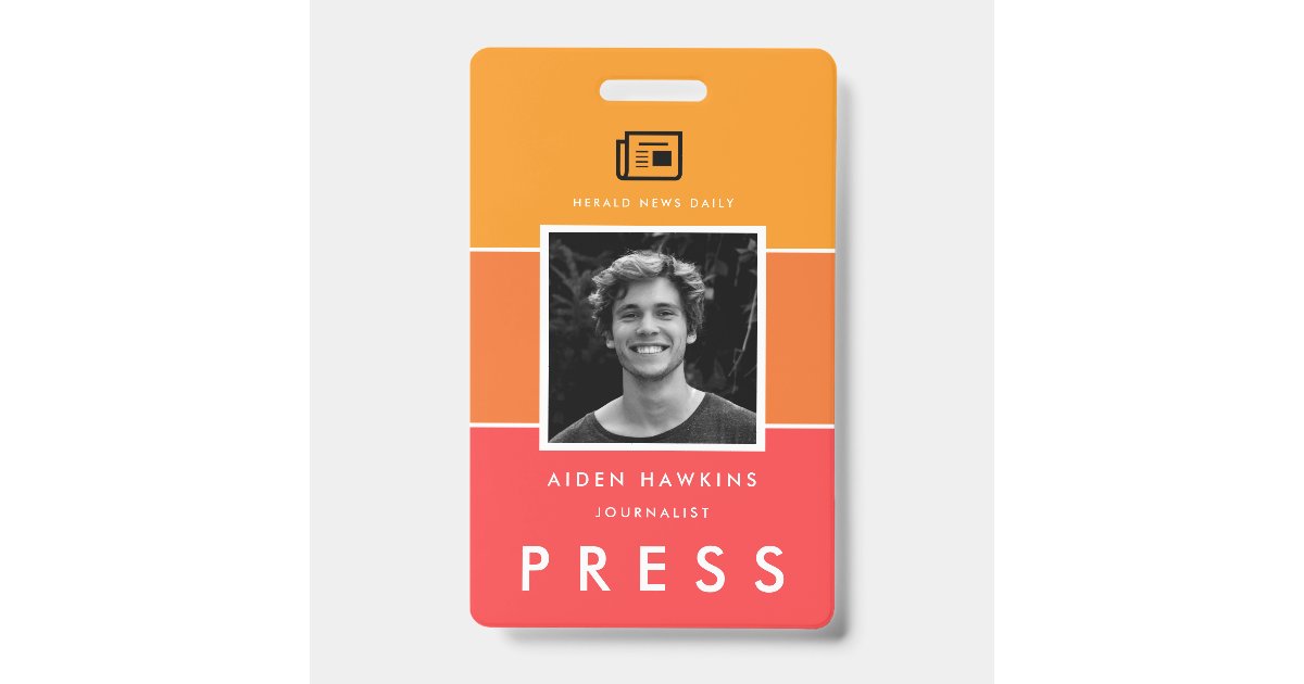 Modern photo and name Press ID Badge | Zazzle