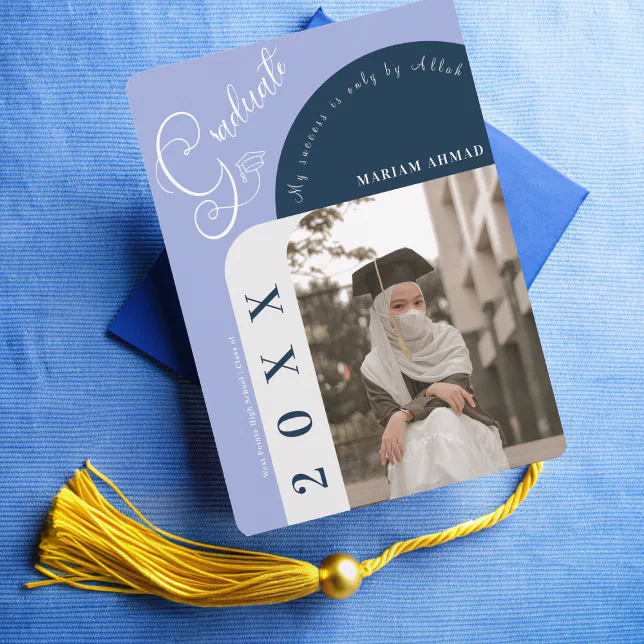 Modern Photo Bold Navy Blue Islamic graduation Invitation | Zazzle
