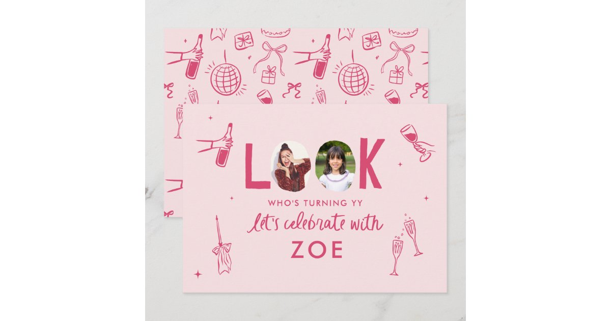 Modern Photo Collage Fun Hand-Drawn Birthday Invitation | Zazzle