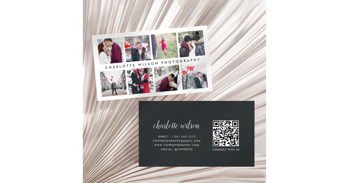 Modern Photo Collage QR Code Photographer Business Card | Zazzle