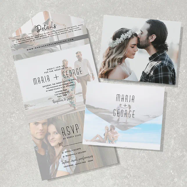 Modern Photo Collage Wedding All In One Invitation | Zazzle