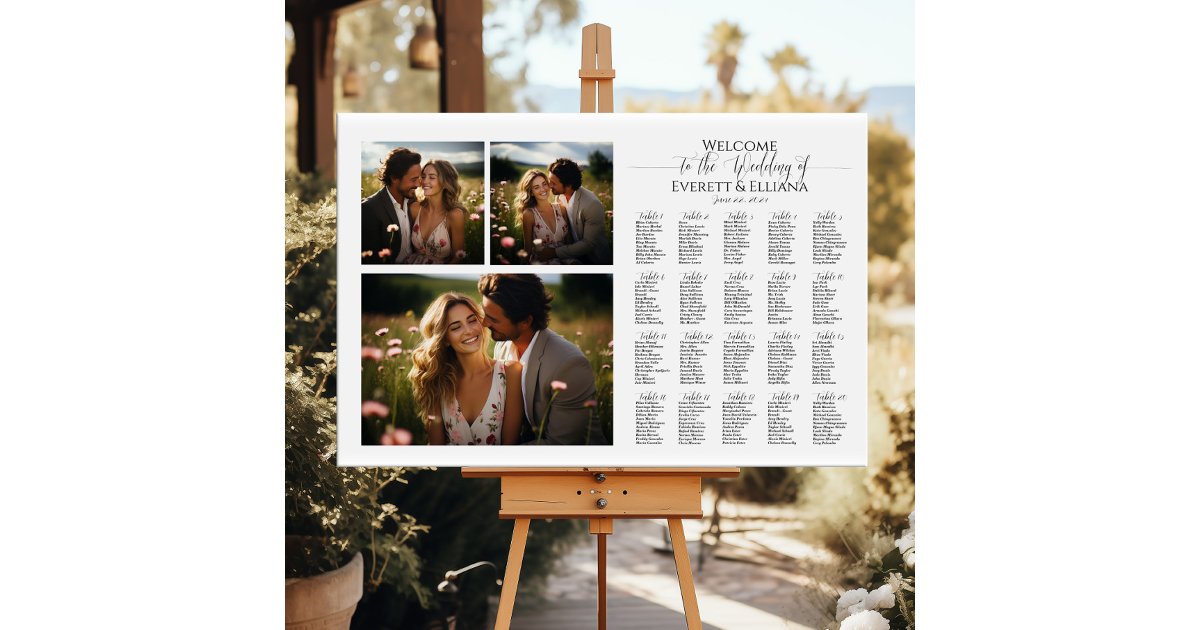 Modern photo collage wedding seating chart | Zazzle