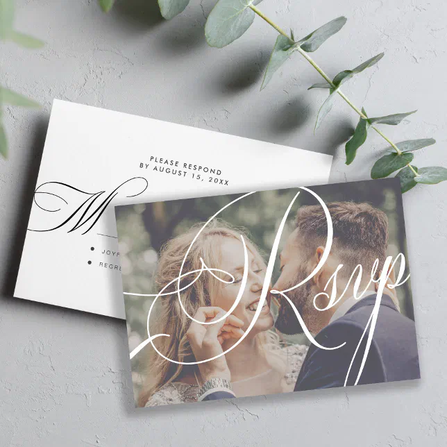Modern photo elegant calligraphy script wedding RSVP card | Zazzle