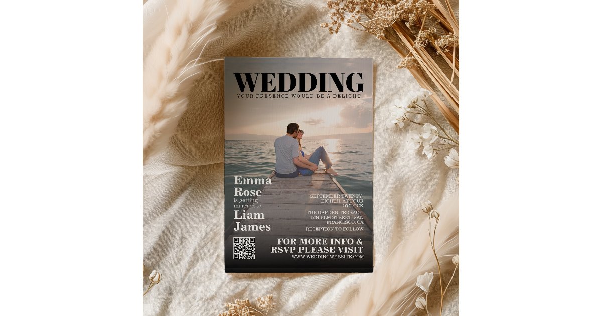 Modern Photo Magazine Cover Unique Wedding Invitation | Zazzle