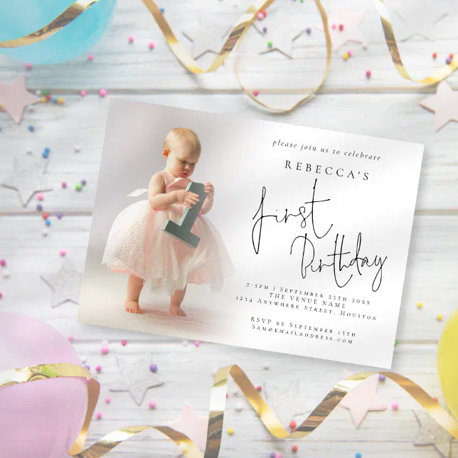 Modern Photo Overlay 1st Birthday Invitation | Zazzle