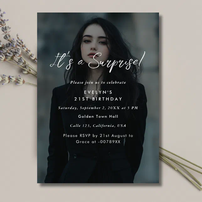 Modern Photo Overlay Birthday Surprise Party Invitation | Zazzle