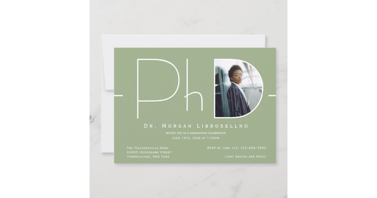 Modern Photo PhD Graduation Invitation | Zazzle