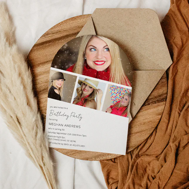 Modern Photo Strip Collage Arched Birthday Party Invitation | Zazzle