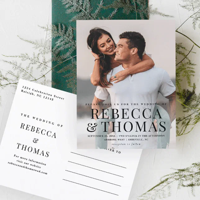 Modern Photo Type Overlay Wedding Invitation Postcard | Zazzle