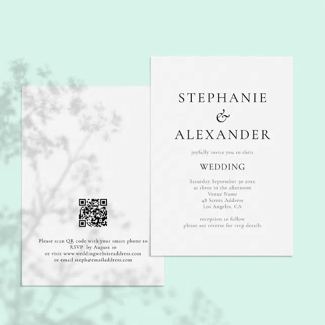 Modern Plain Typography QR Code Wedding Invitation | Zazzle