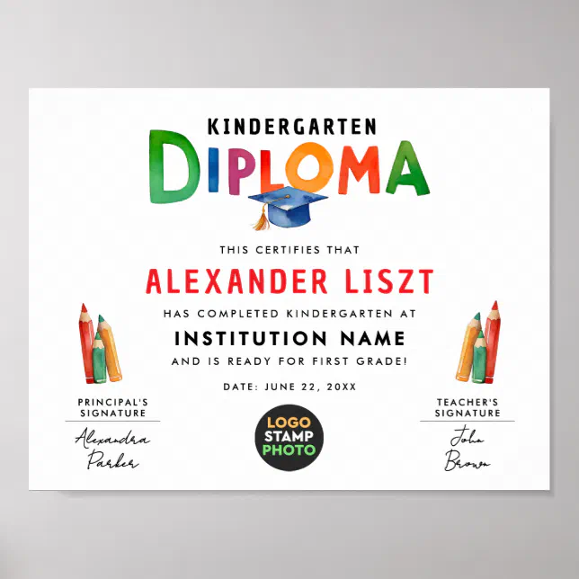 Modern Playful Colourful Typo Kid Grad Diploma Log Poster | Zazzle