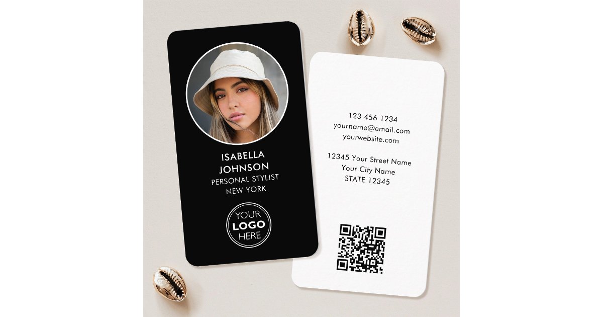 Modern Profile Photo Logo QR Code Black White Business Card | Zazzle