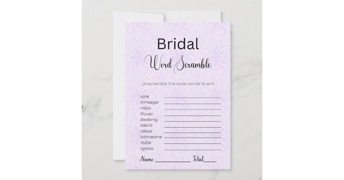 Modern Purple Floral Bridal Word Scramble Game Invitation | Zazzle