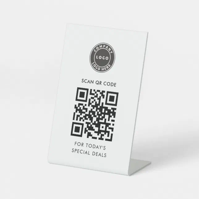 Modern QR Code and Business Logo Daily Update Pedestal Sign | Zazzle