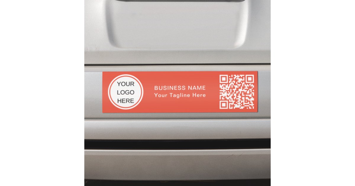 Modern QR Code & Business Logo Red Car Bumper Sticker | Zazzle