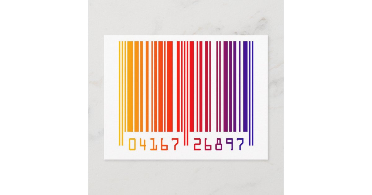 Modern Rainbow Barcode Postcard | Zazzle