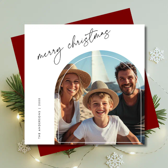 Modern Red Christmas Nautical Beach Arch Photo Holiday Card | Zazzle