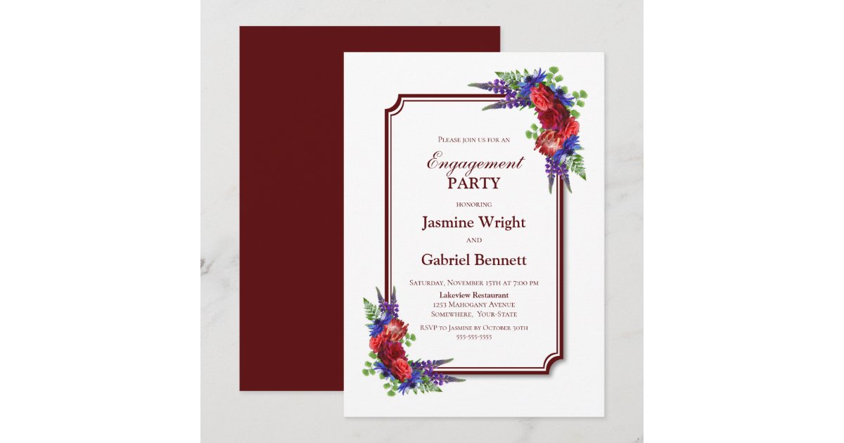 Modern Red Floral Engagement Party Invitation | Zazzle