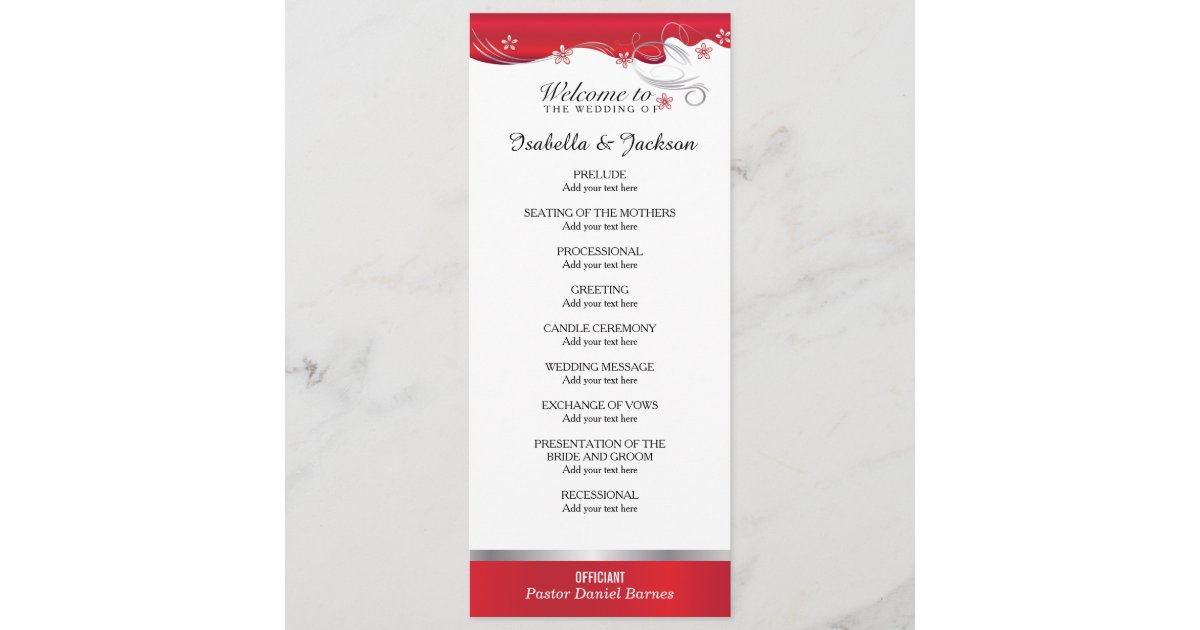 Modern Red Floral Wedding Program Programme | Zazzle