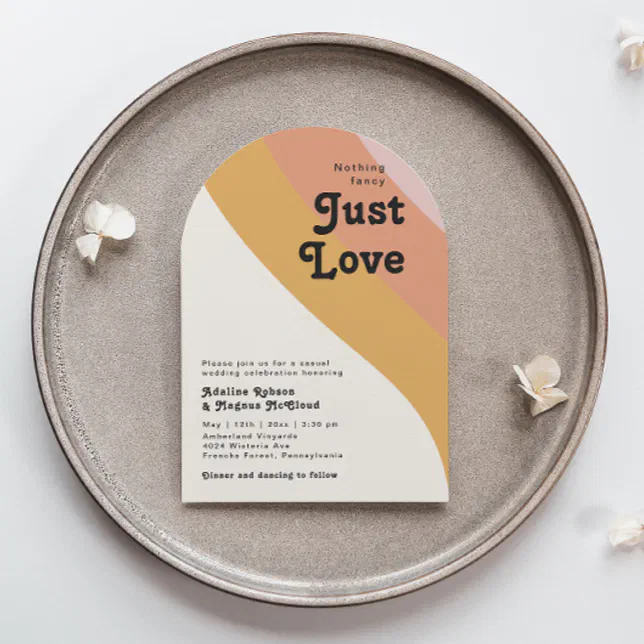 Modern Retro 70's Rainbow Just Love Wedding Arch Invitation | Zazzle