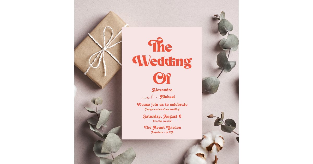 Modern Retro Pink And Orange Typography Wedding Invitation | Zazzle