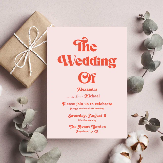 Modern Retro Pink And Orange Typography Wedding Invitation | Zazzle