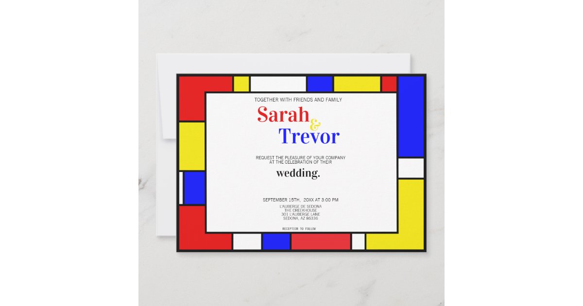 Modern Retro Primary Colours Geometric Art Invitation | Zazzle