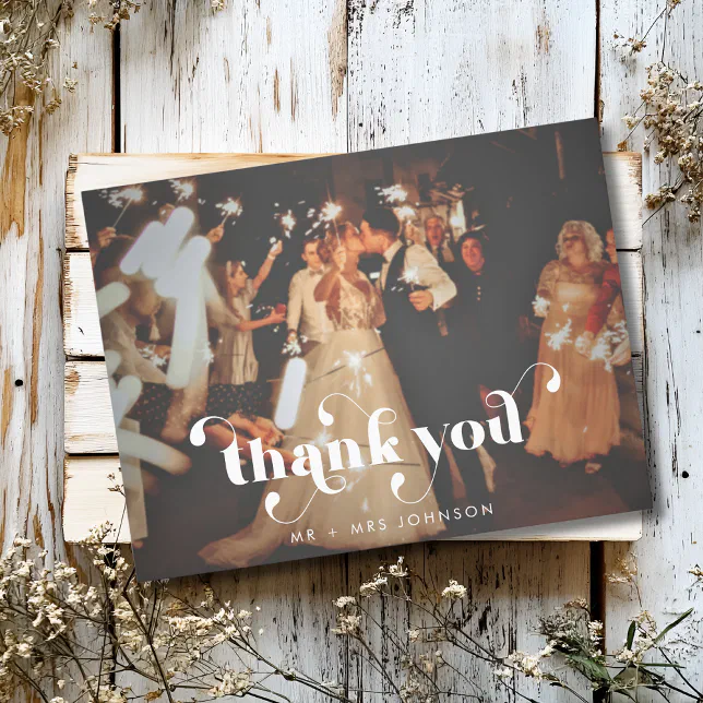 Modern Retro Thank You Wedding Photo Postcard | Zazzle