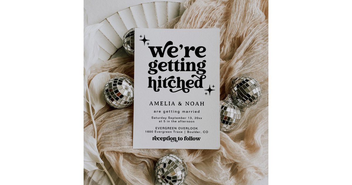 Modern Retro We're Getting Hitched Wedding Invite | Zazzle