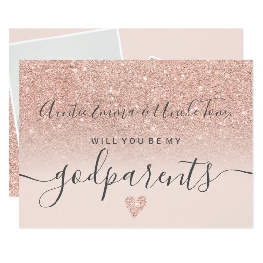 Modern rose gold glitter be my godparents baptism invitation | Zazzle.co.uk