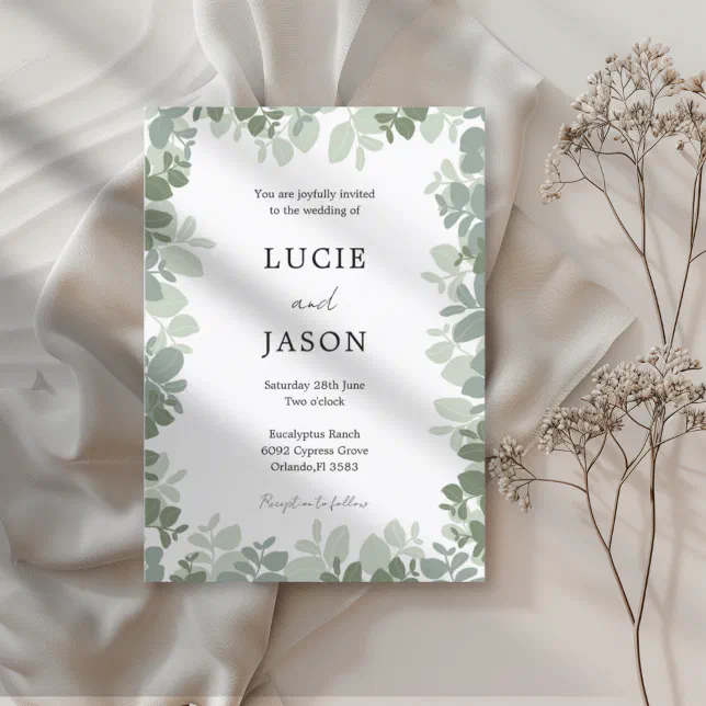 Modern Sage Green Eucalyptus Botanical Wedding Invitation | Zazzle