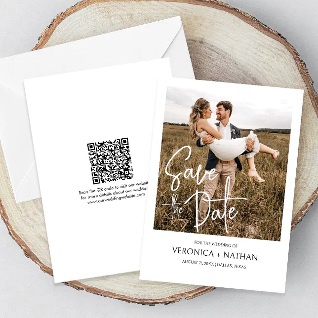 Modern Save The Date Photo QR Code Wedding Invitation | Zazzle