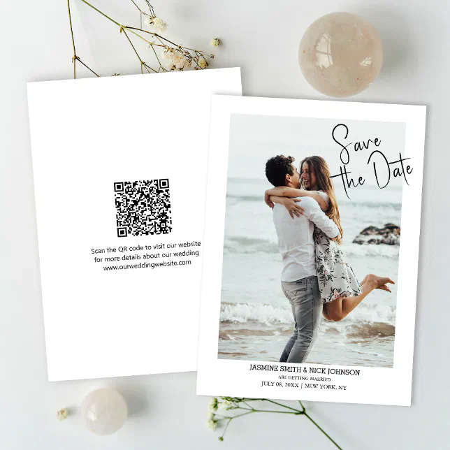 Modern Save The Date QR Code Photo Wedding Invitation | Zazzle