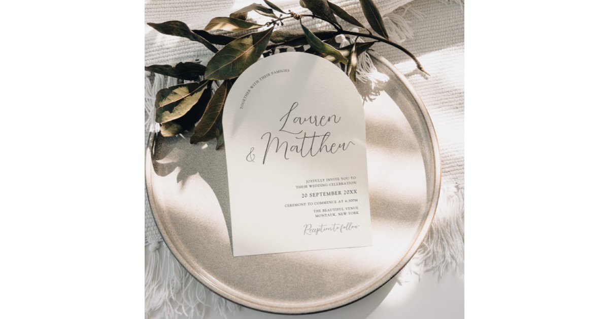 Modern Script Arch Ecru Wedding Invitation | Zazzle