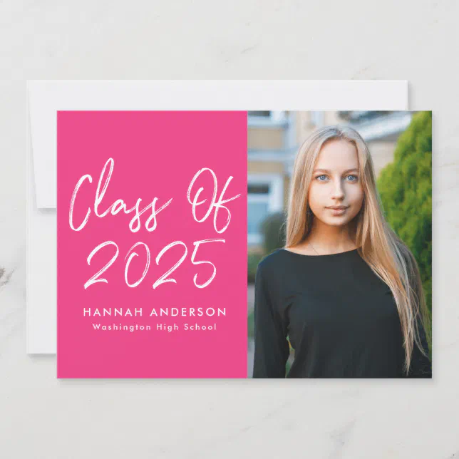 Modern Script Hot Pink 2025 Photo Graduation Party Invitation | Zazzle