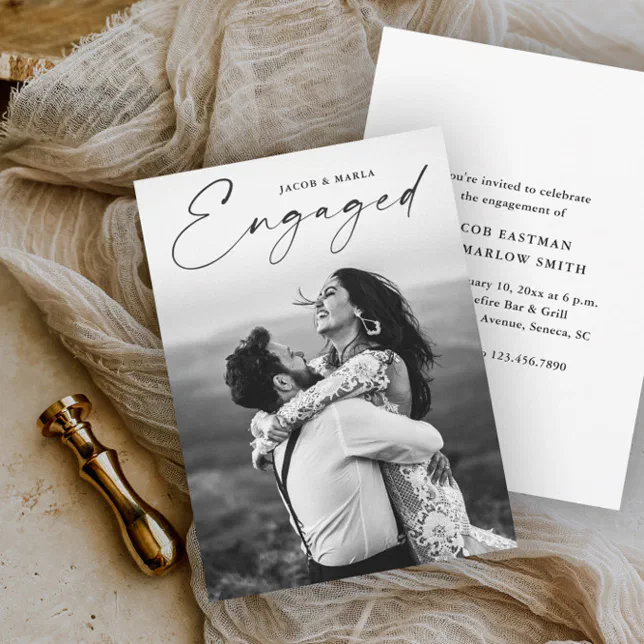 Modern Script Photo Wedding Engagement Party Invitation | Zazzle