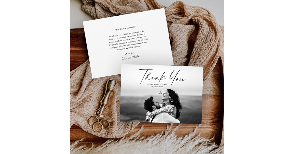 Modern Script Photo Wedding Thank You Card | Zazzle