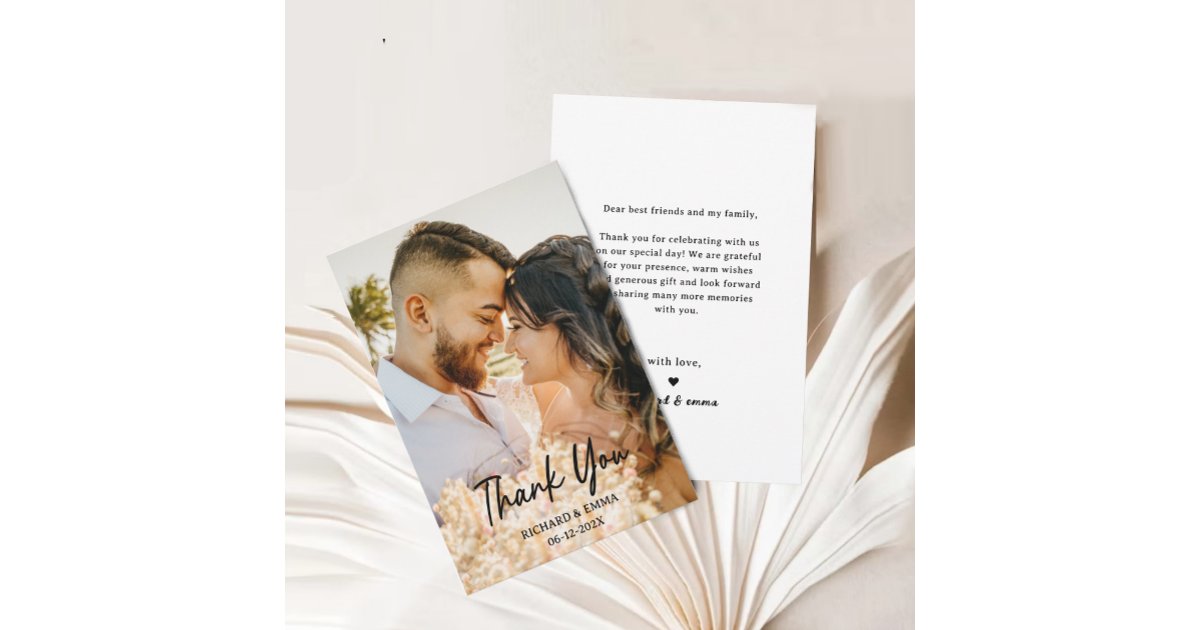 Modern Script Photo Wedding Thank You Card | Zazzle