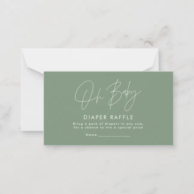 modern script sage green baby shower diaper raffle card | Zazzle