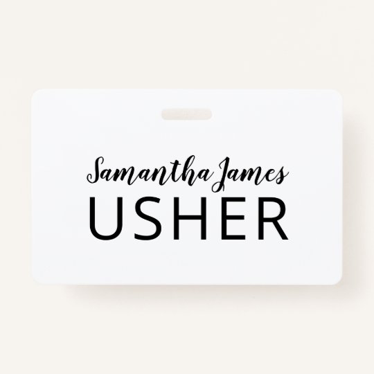 Modern Script Signature Usher Name Badge ID Badge | Zazzle.co.uk