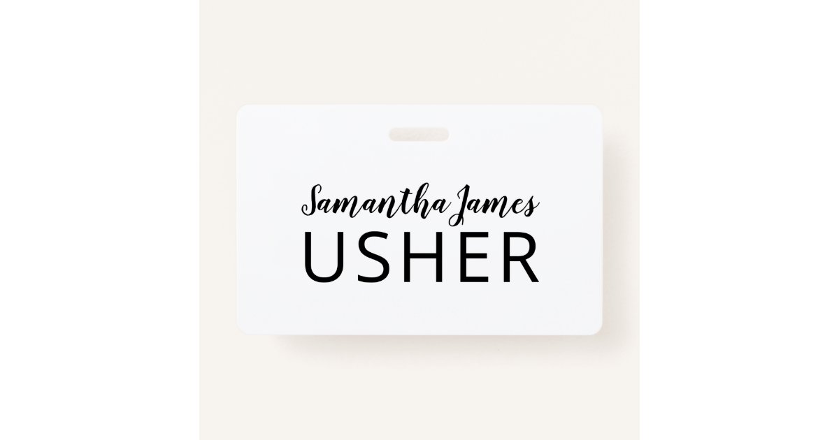 Modern Script Signature Usher Name Badge ID Badge | Zazzle
