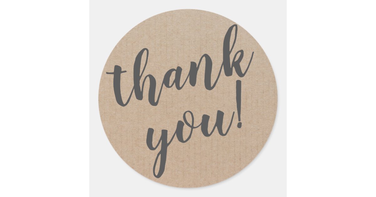 Modern Script Thank You Simple Cardboard Classic Round Sticker | Zazzle