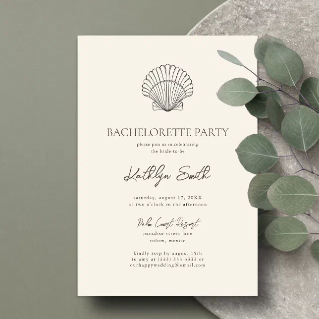 Modern Shell Beach Ocean Bachelorette Party Invitation | Zazzle