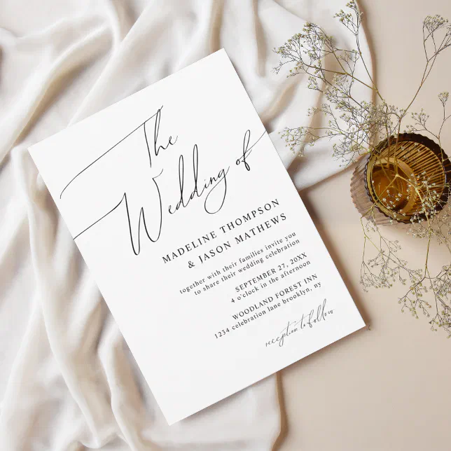 Modern Simple Black and White Script The Wedding Invitation | Zazzle