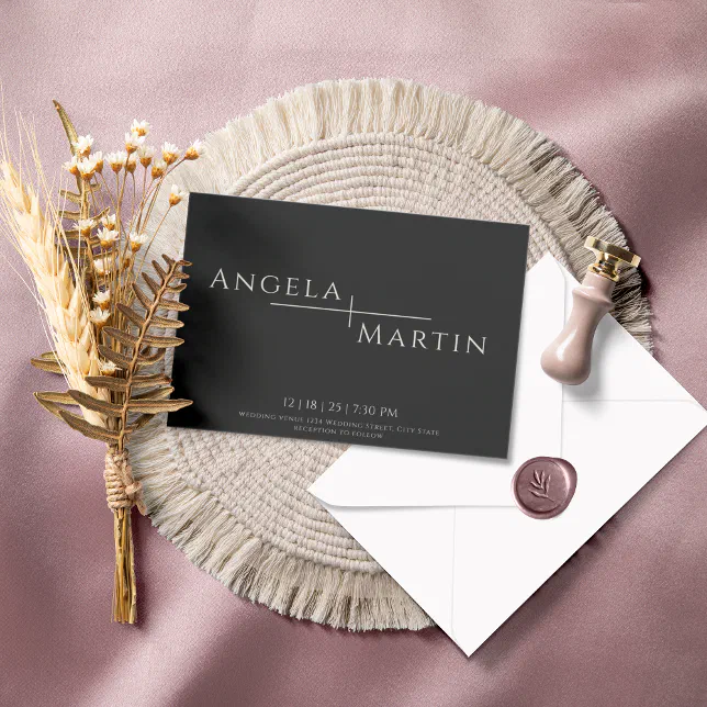 Modern Simple Black Ivory Wedding Invitation | Zazzle