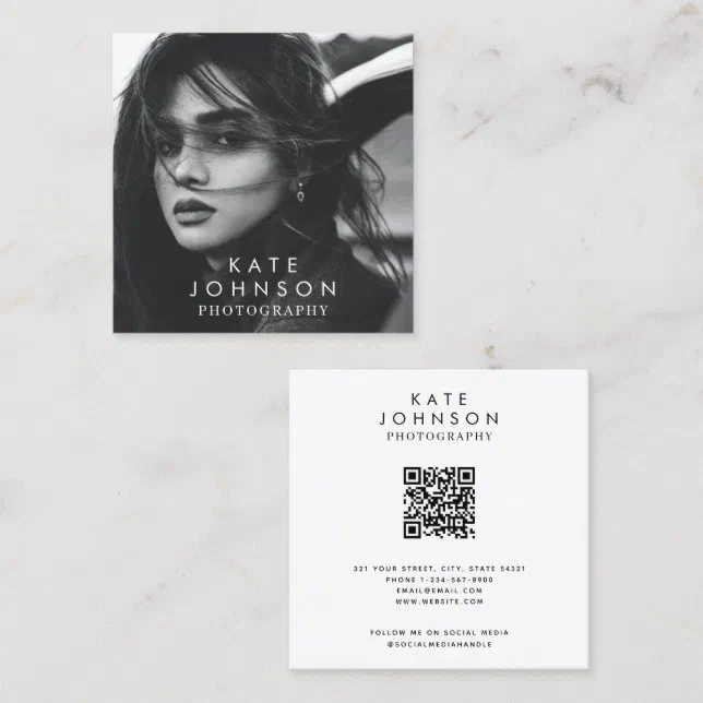Modern Simple Minimal Photo QR Code Social Media Square Business Card ...